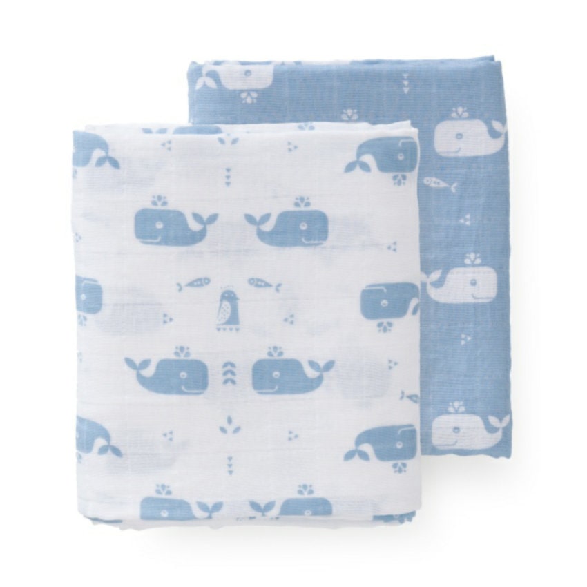 Fresk Swaddle Blue Whale Set | Organic Baby Blankets | Bex n Boo
